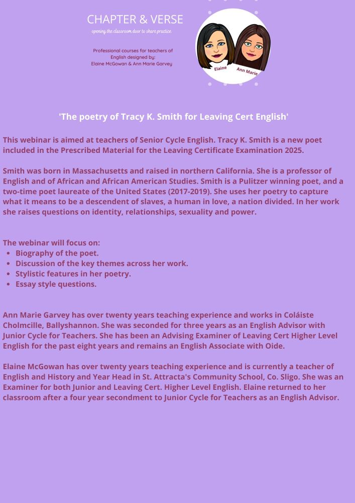 The Poetry of Tracy K. Smith for Leaving Cert English.-Post Primary ...