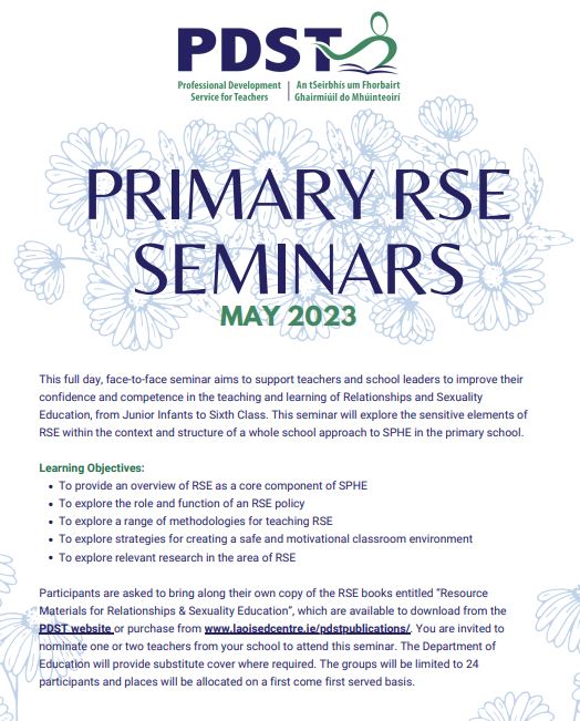 PDST - Primary RSE Seminars - May 2023-Primary - Welcome to Wexford Education Centre, Ireland